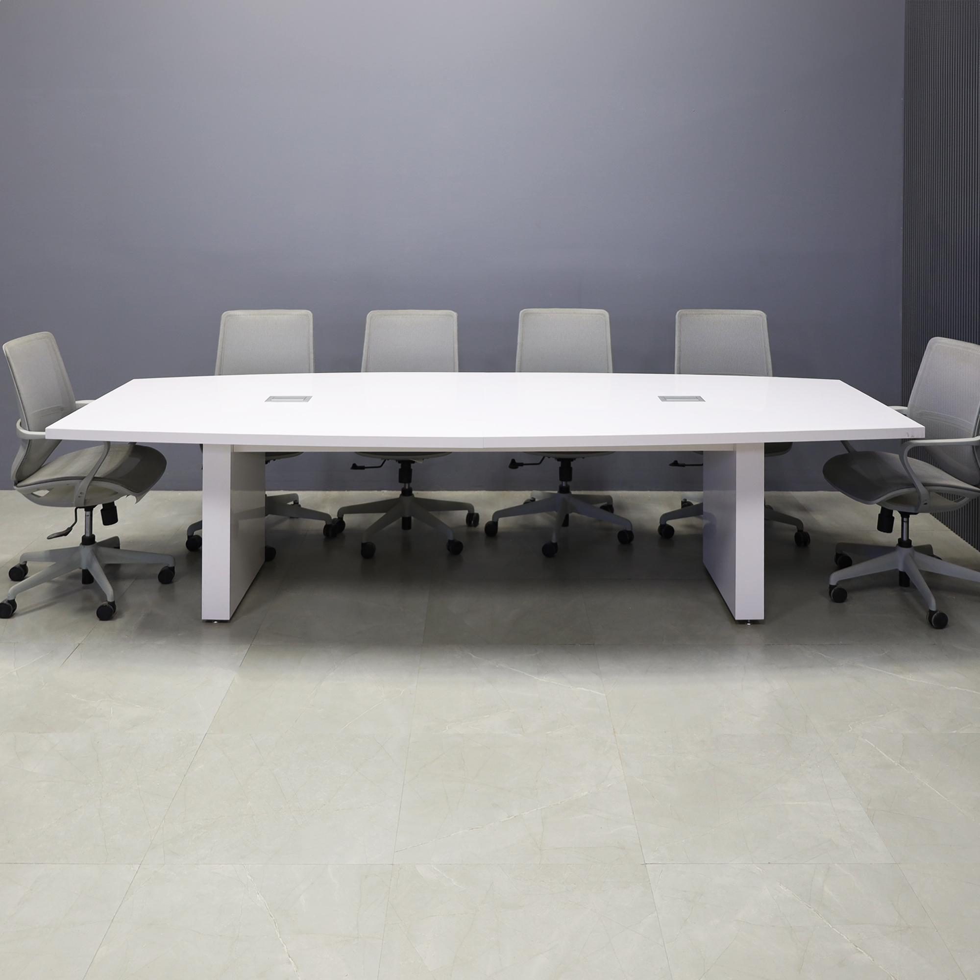 Newton Boat Shape Conference Table in White Gloss Laminate - 120 In ...