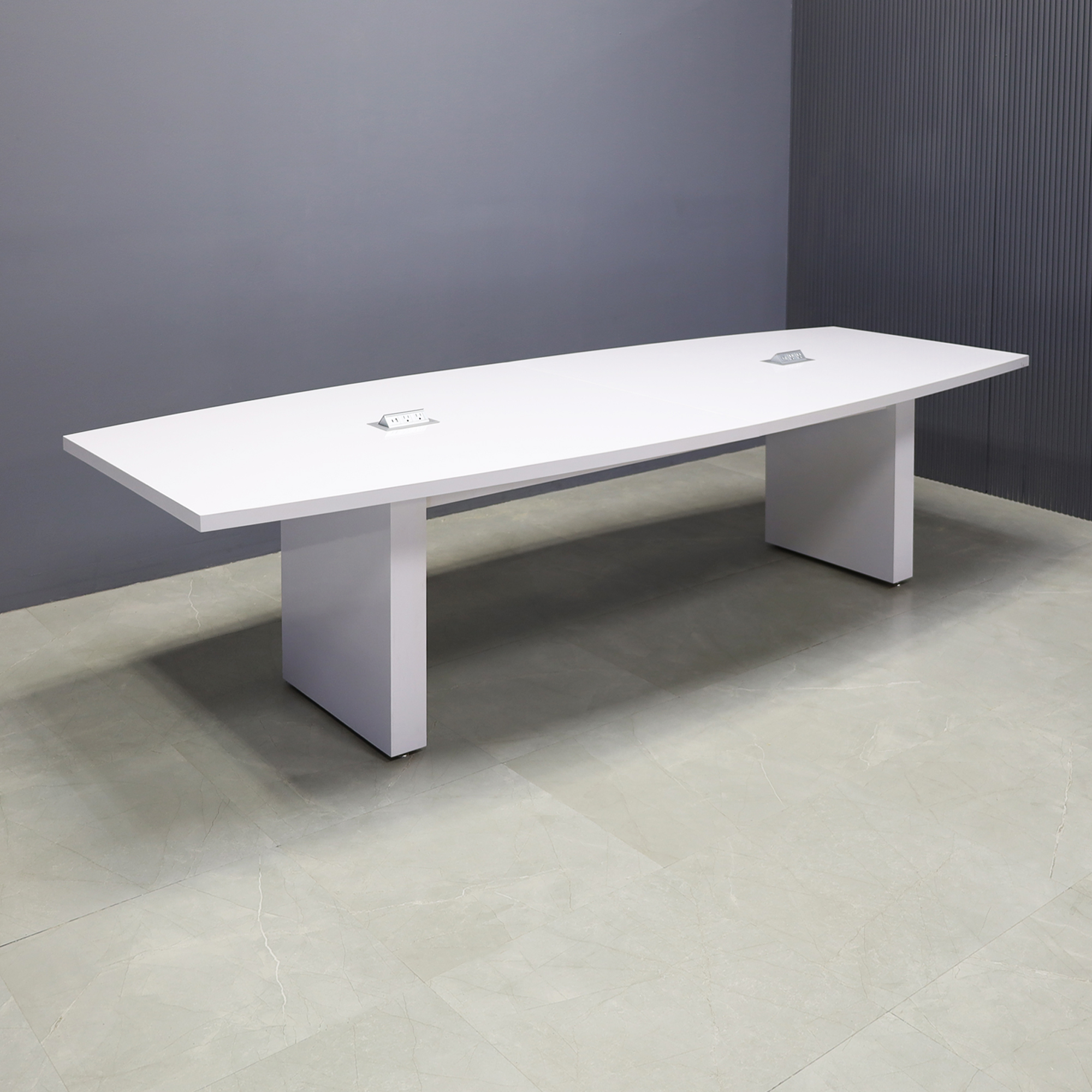 Newton Boat Shape Conference Table in White Gloss Laminate - 120 In ...