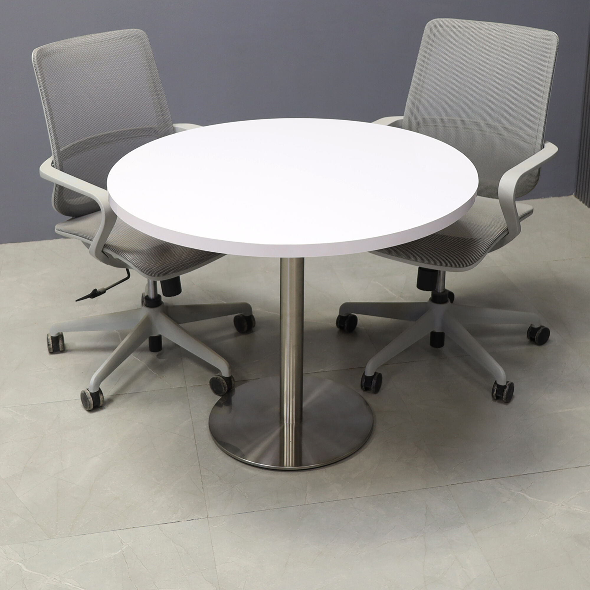 California Round Conference/Cafeteria Table in White Gloss Laminate Top ...