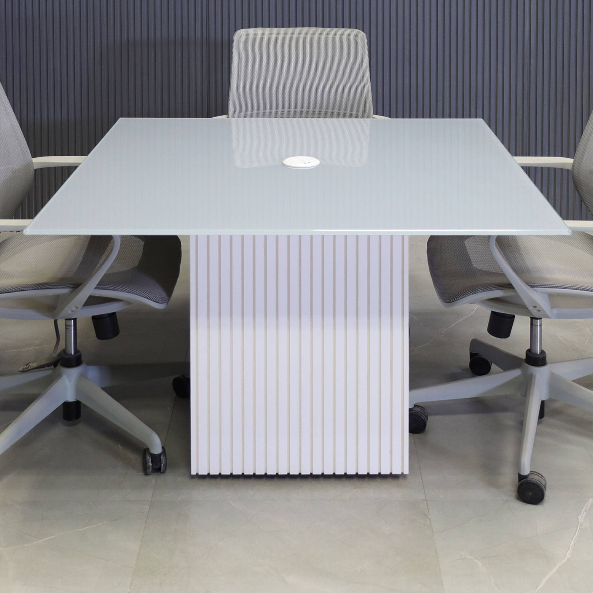 Omaha Square Conference Table in Light Gray Tempered Glass Top - 42 In ...
