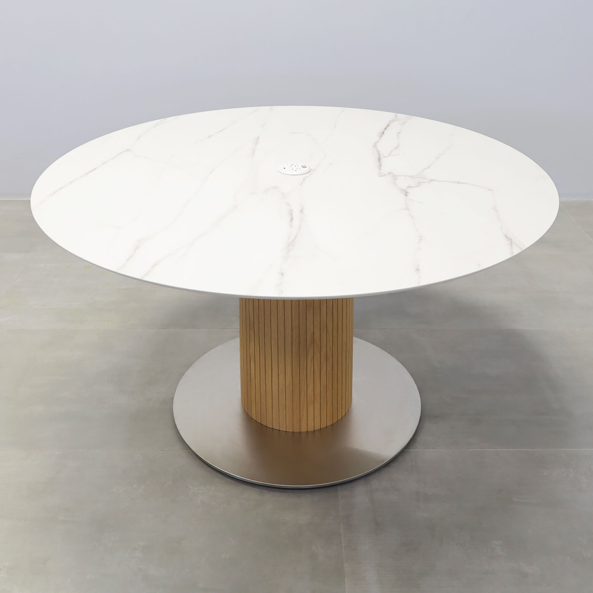 California X2 Round Conference Table in Calcutta Blanc Engineered Surface Top 54 In. Stock 139