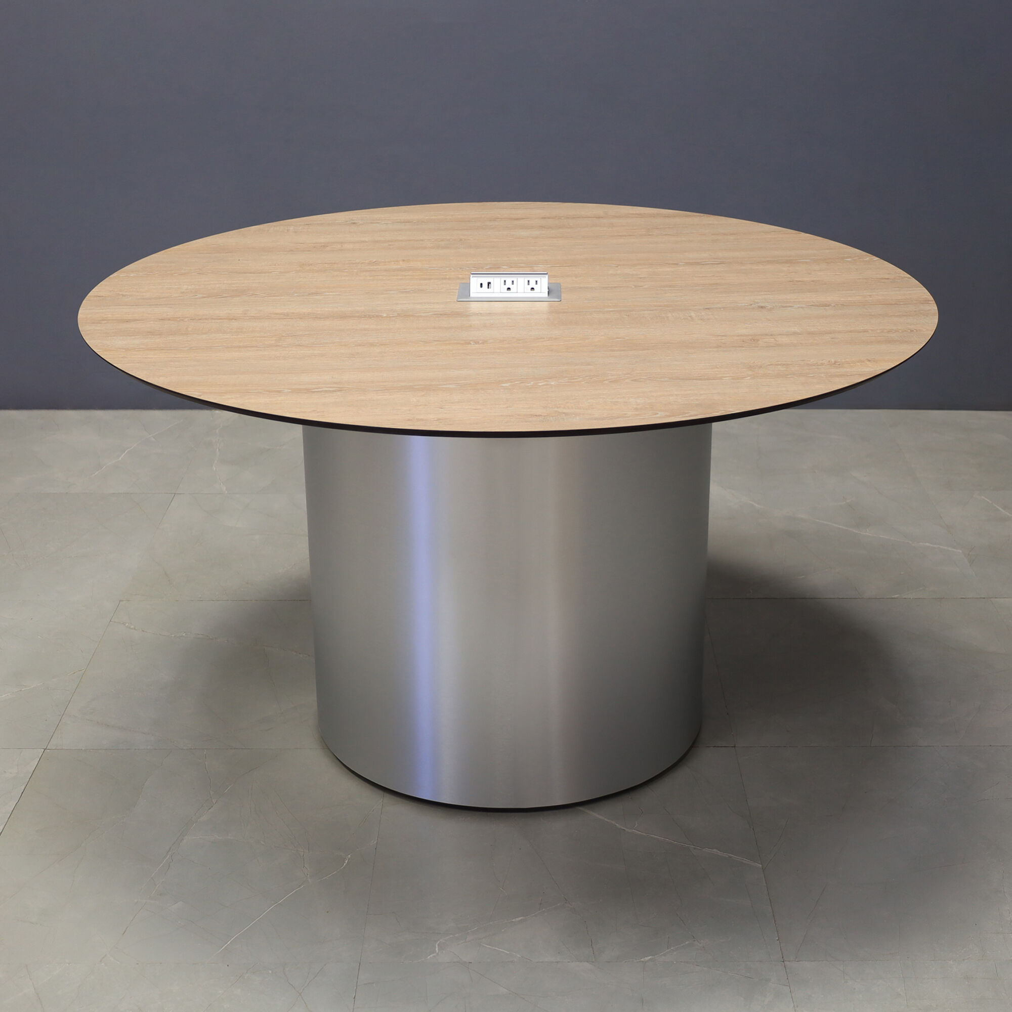 Aurora Round Conference Table in Countryside Oak Engineered Surface Top ...