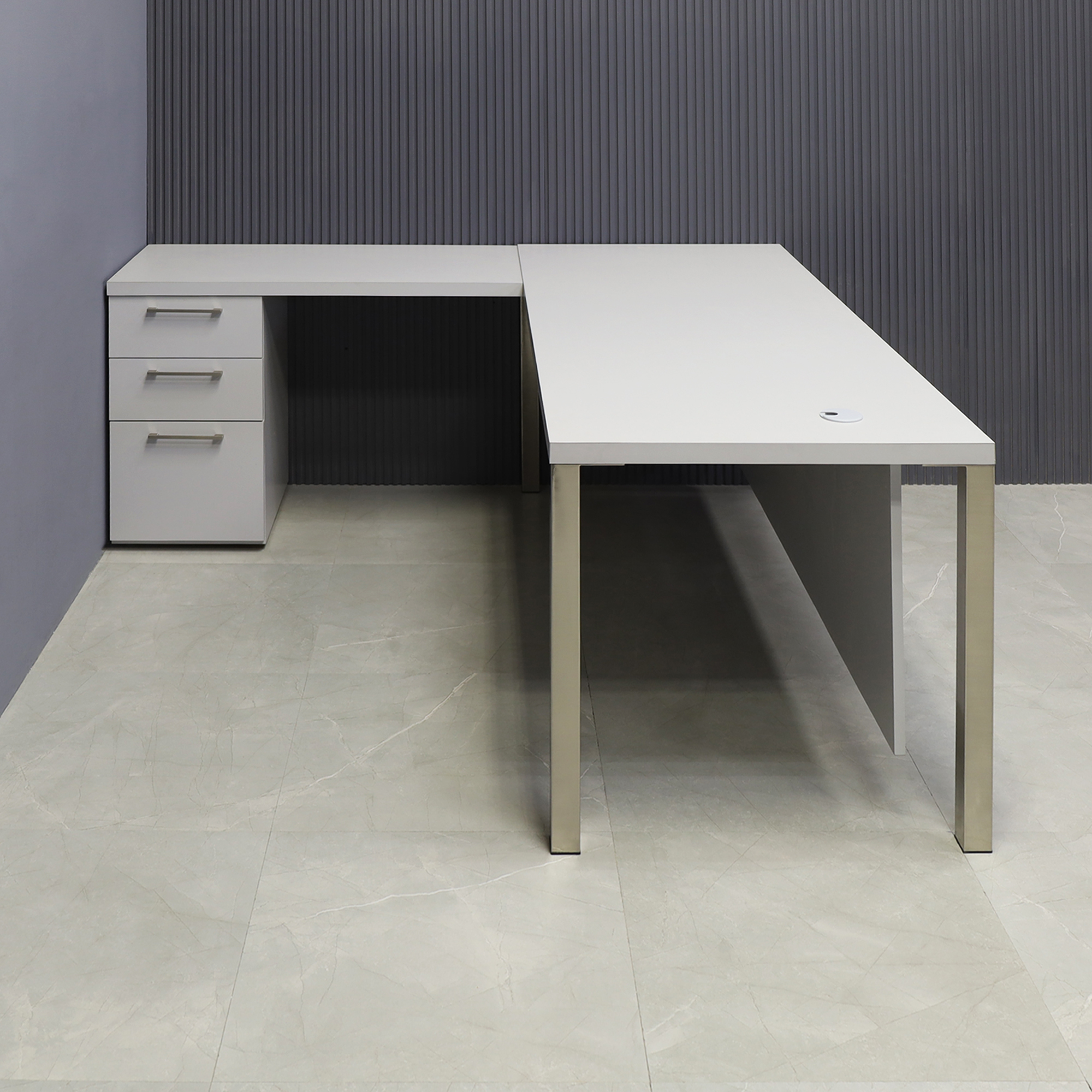 Dallas L-Shape Executive Desk W/ Cabinet in Folkstone Gray Matte ...