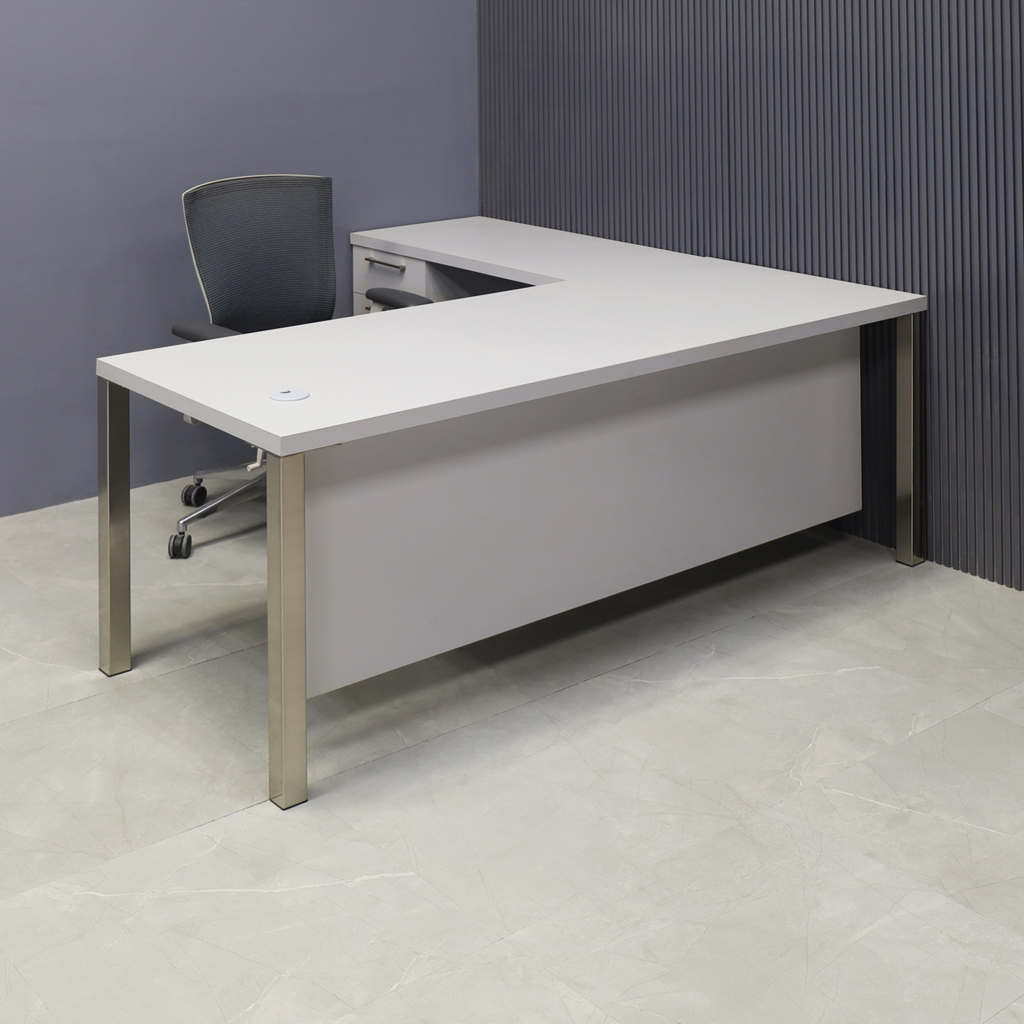Dallas L-Shape Executive Desk W/ Cabinet in Folkstone Gray Matte ...