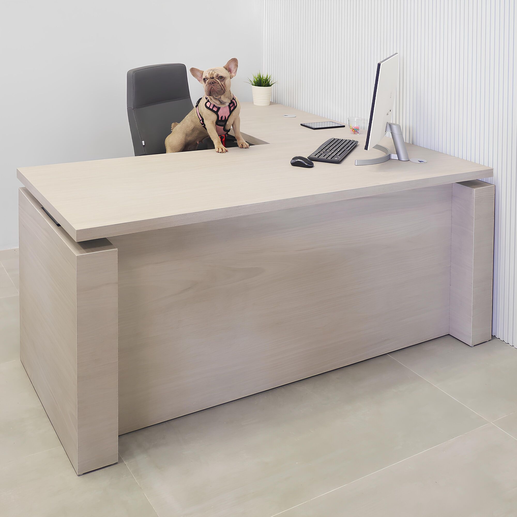Denver L-Shape Laminate Executive Desk with Sit-Stand Mechanism