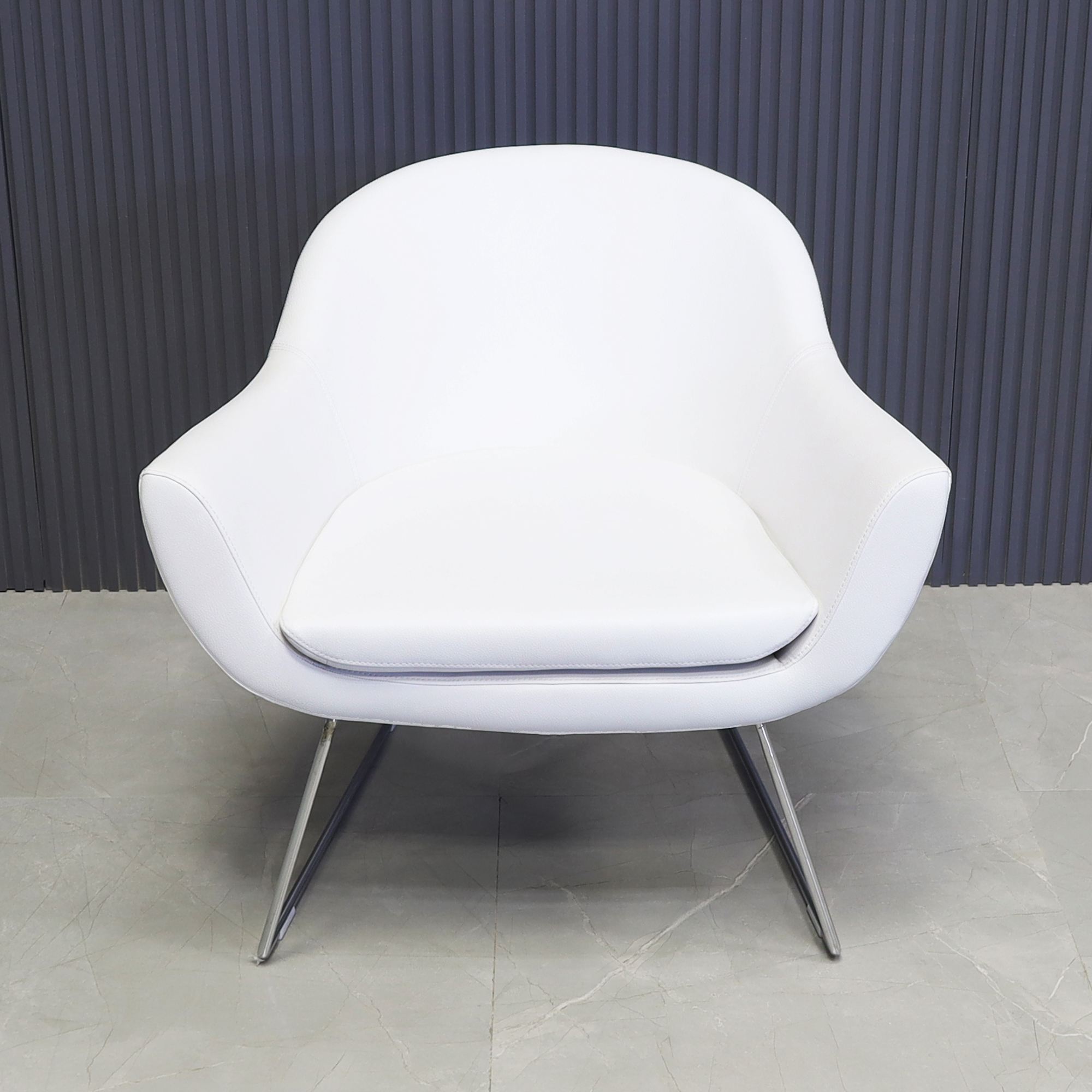 Set of Two White Leatherette Lounge Chairs and One FREE Norfolk Round ...