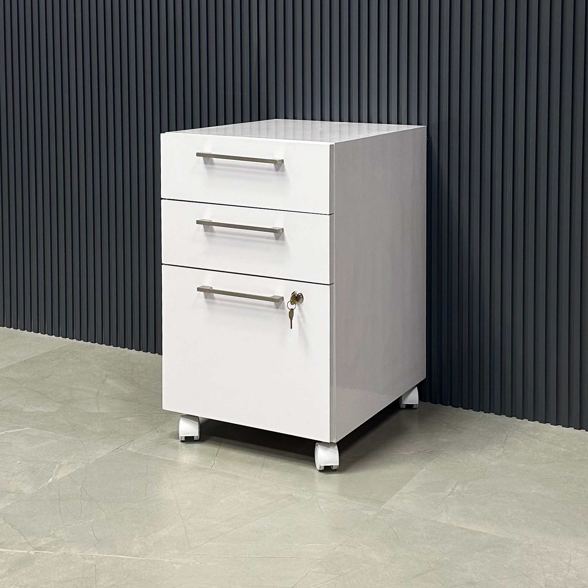 Naples Mobile Storage - 3 drawers - W/ Lock in White Gloss Laminate ...