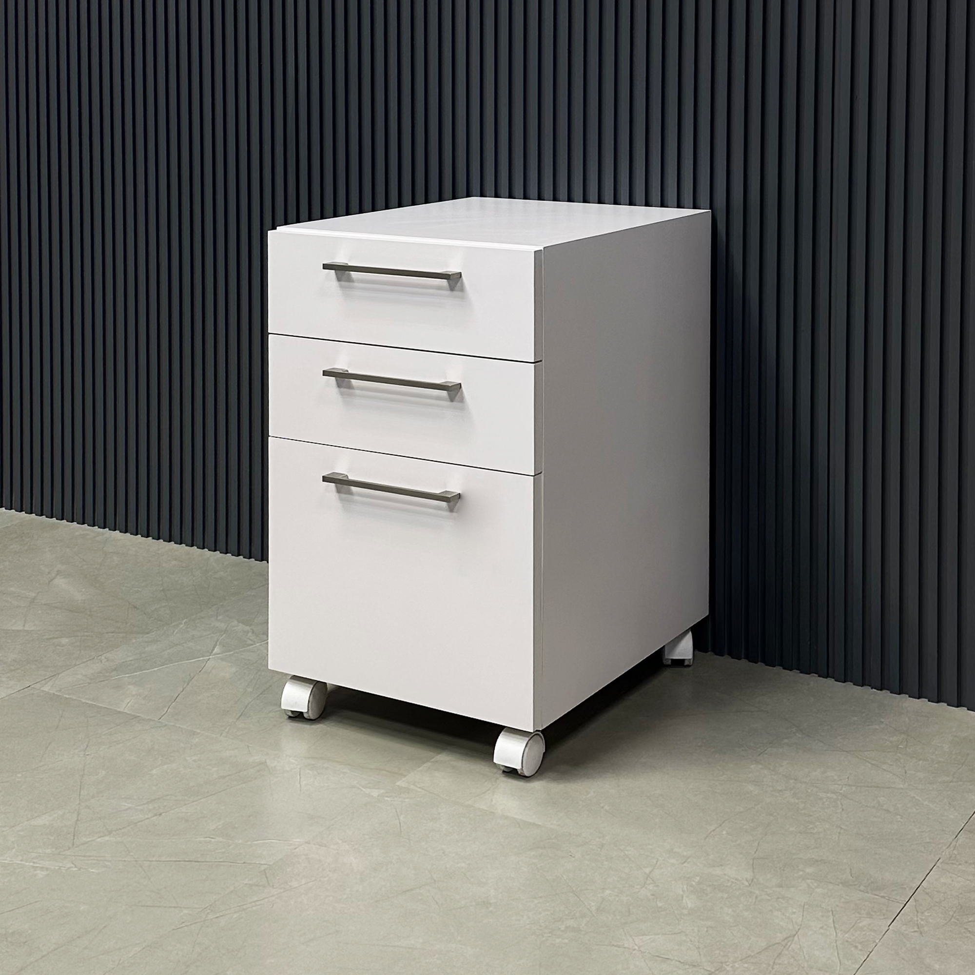 Naples Mobile Storage in White Gloss Laminate - Stock
