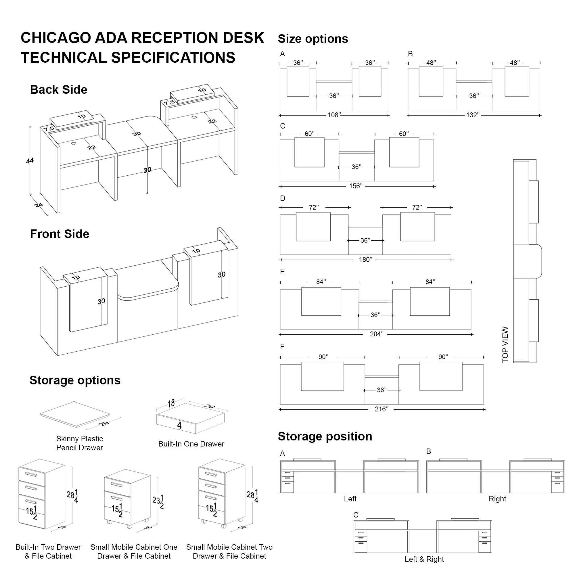 reception counter dimensions