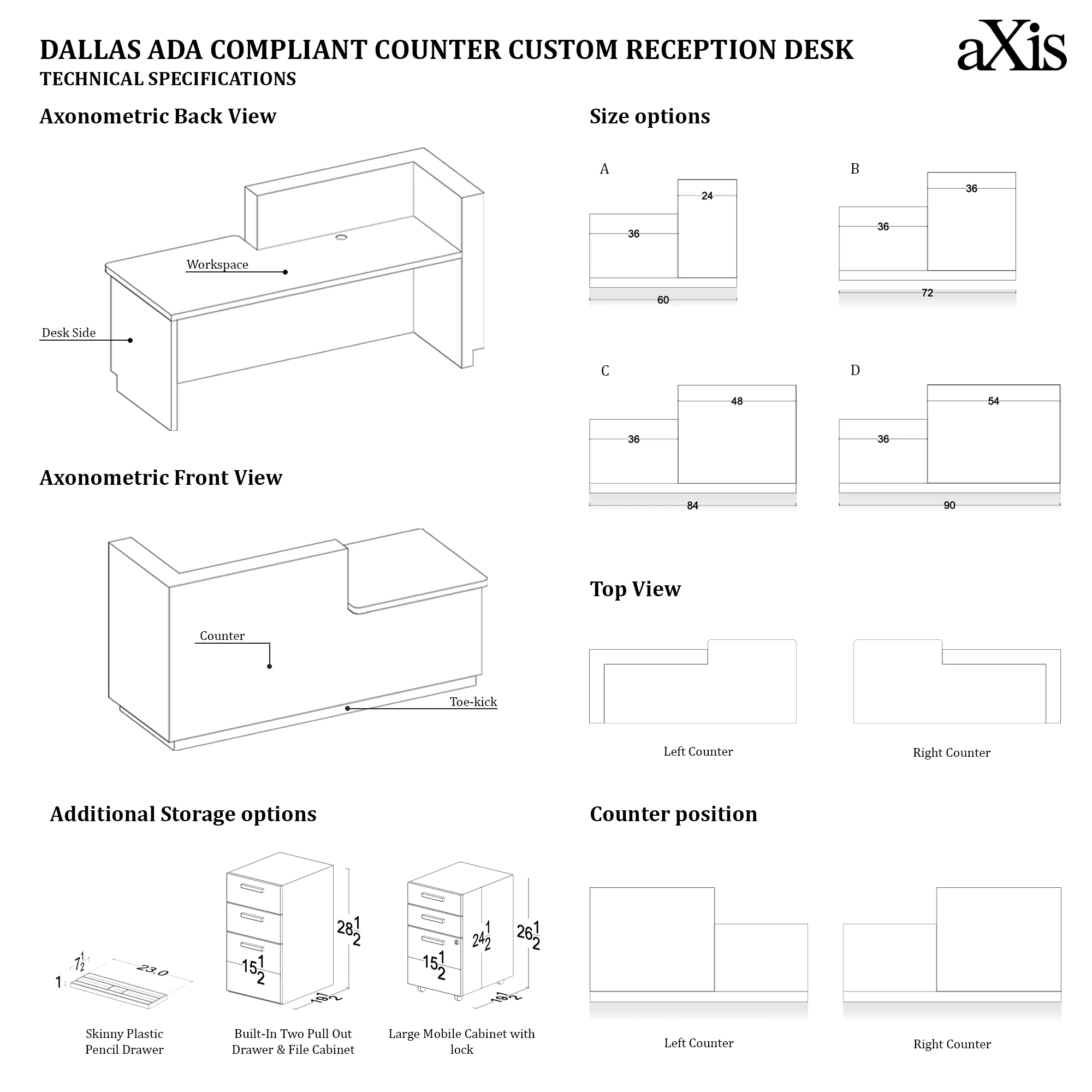 reception counter dimensions