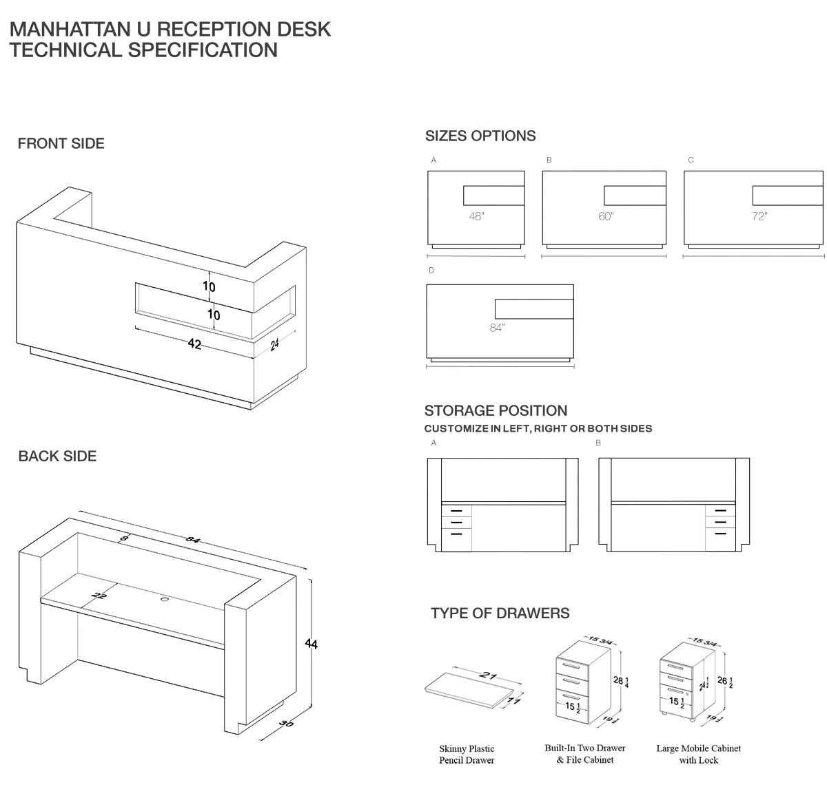 reception counter dimensions